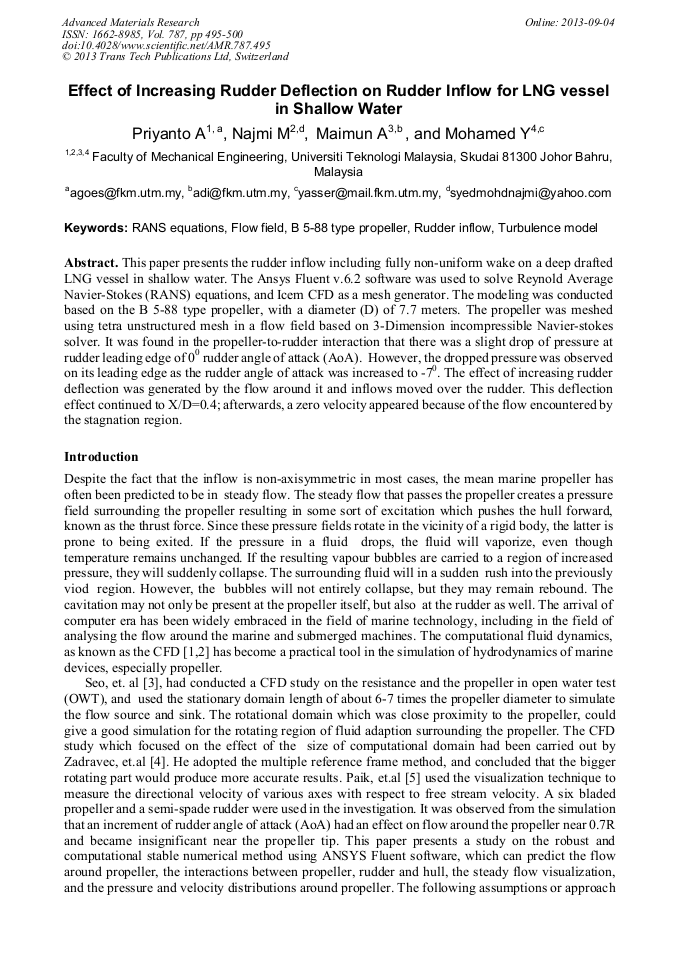 Effect of Increasing Rudder Deflection on Rudder Inflow for LNG Vessel ...