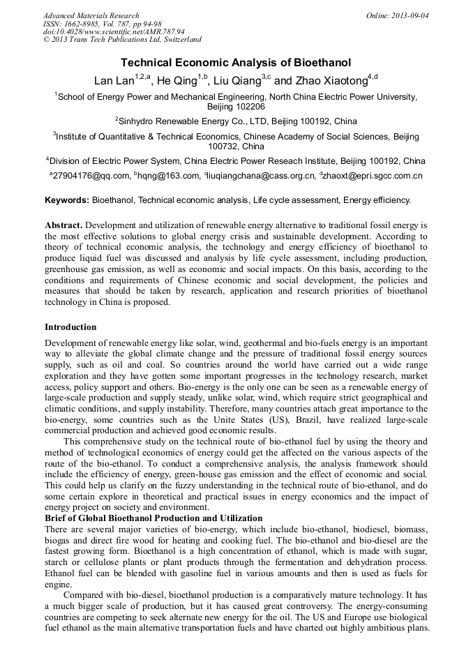 Technical Economic Analysis of Bioethanol | Scientific.Net