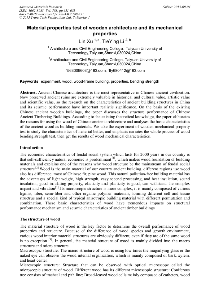 Material Properties Test of Wooden Architecture and its Mechanical ...