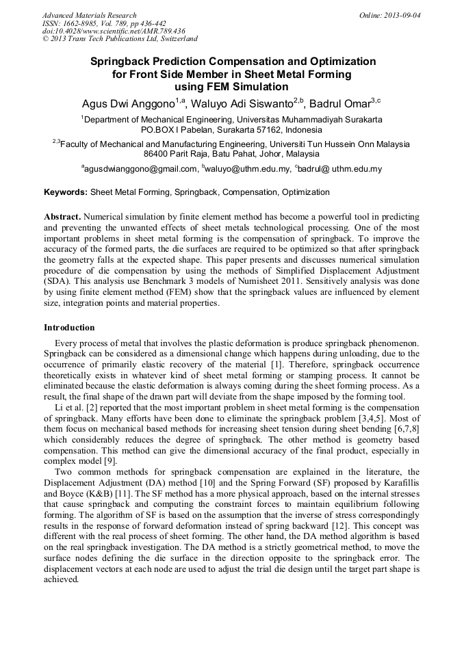 Springback Prediction Compensation and Optimization for Front Side ...