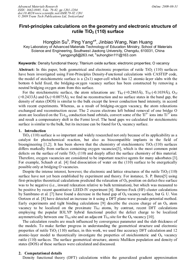 First Principles Calculations On The Geometry And Electronic Structure Of Rutile Tio2 110