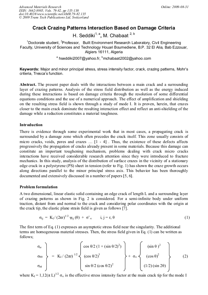 Crack Crazing Patterns Interaction Based on Damage Criteria ...