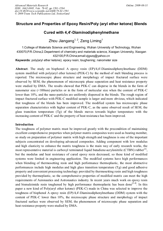 Structure and Properties of Epoxy Resin/Poly (aryl ether ketone) Blends ...