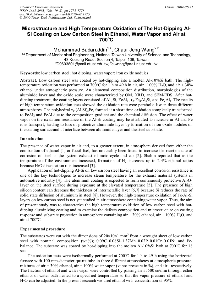 Microstructure and High Temperature Oxidation of the Hot-Dipping Al-Si Coating on Low Carbon ...