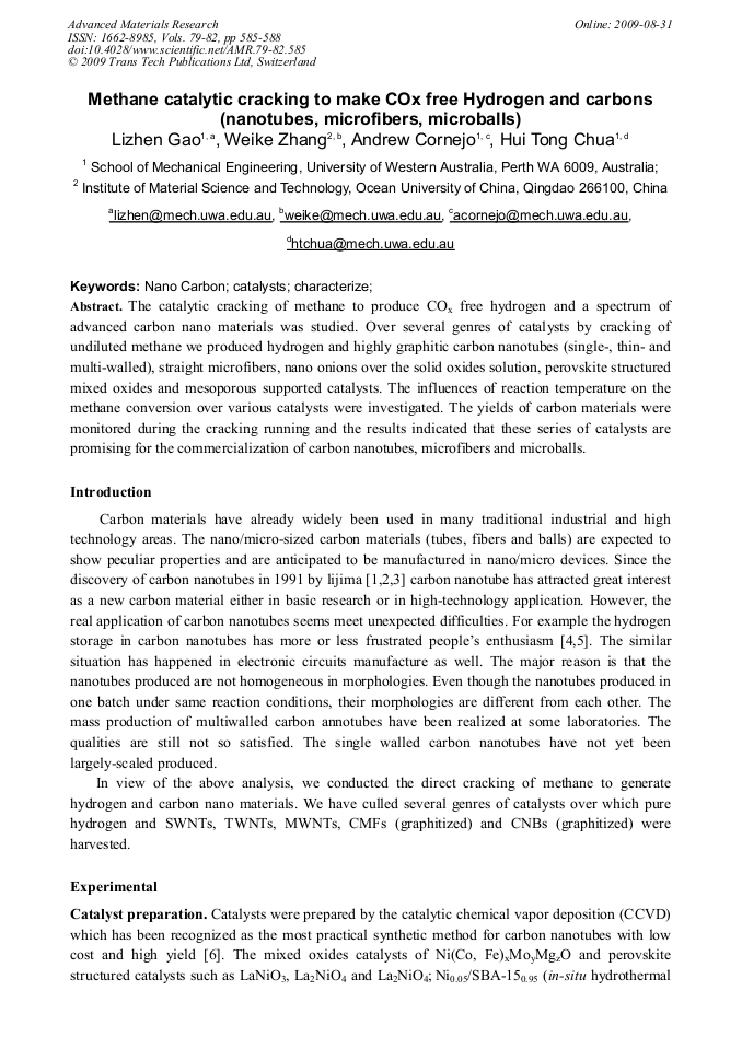 Methane Catalytic Cracking to Make COx Free Hydrogen and Carbons ...