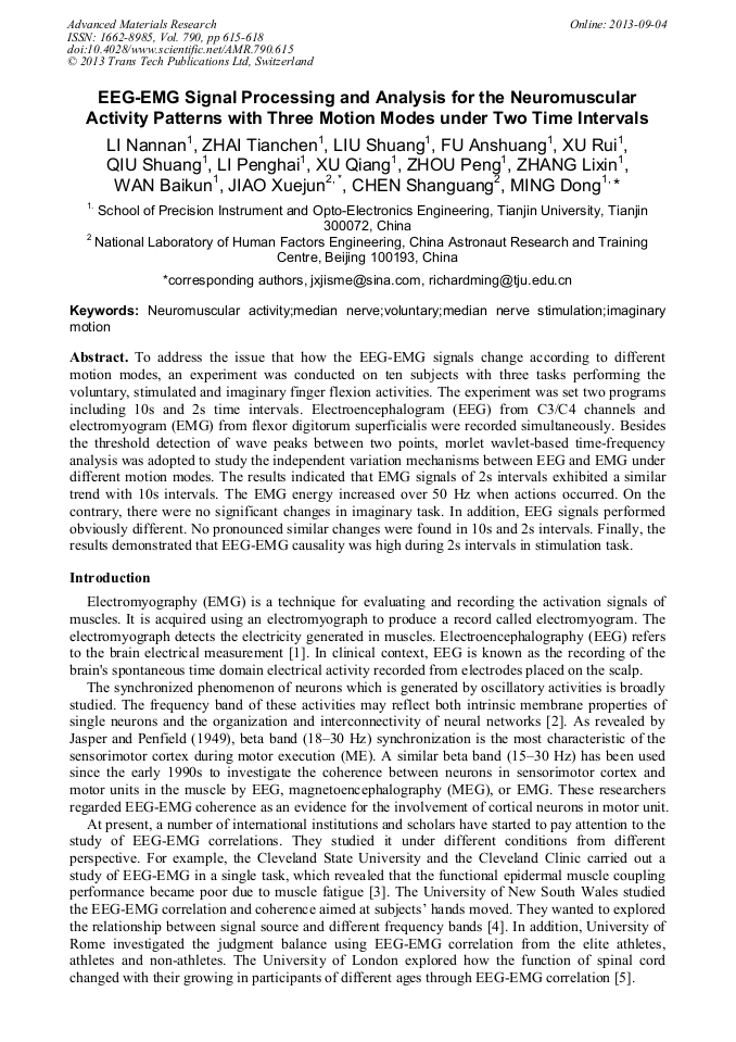 EEG-EMG Signal Processing and Analysis for the Neuromuscular Activity ...