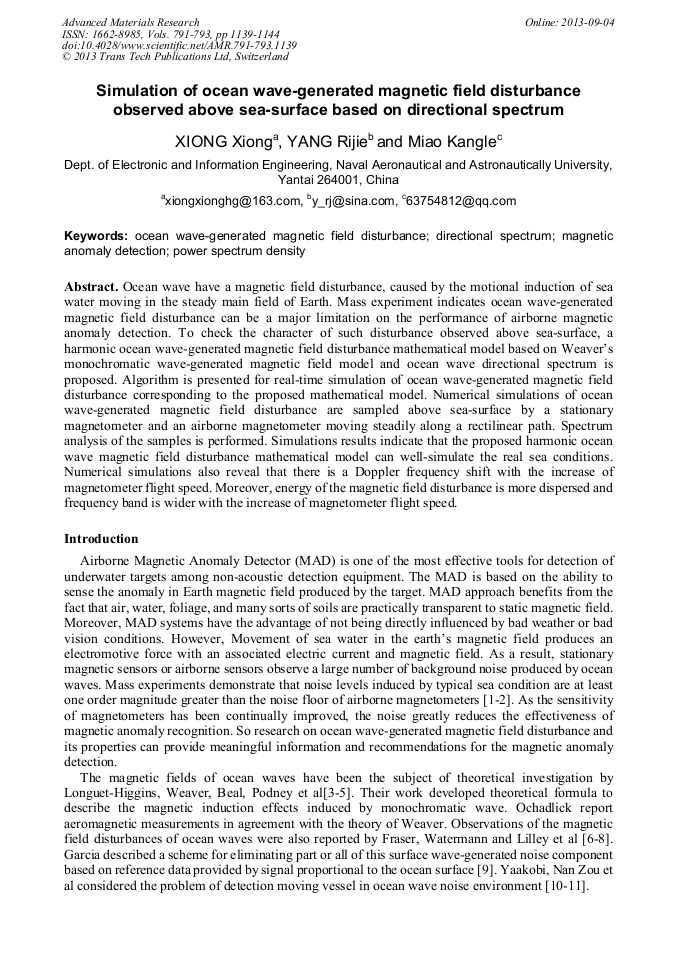 Simulation of Ocean Wave-Generated Magnetic Field Disturbance Observed ...