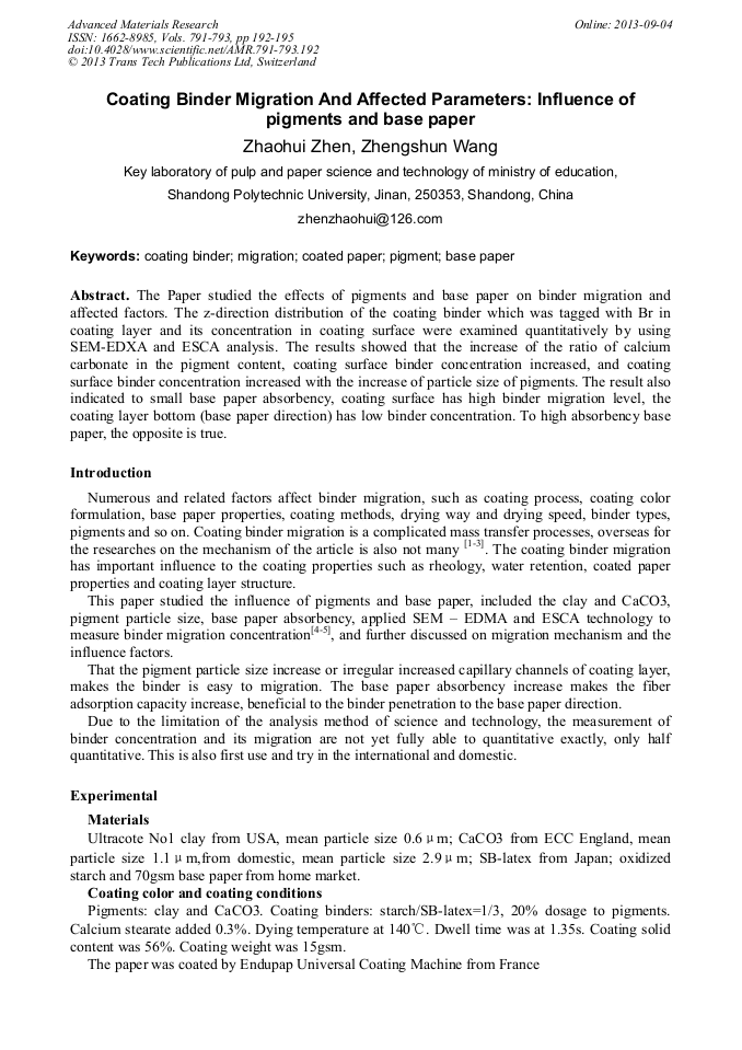 Coating Binder Migration and Affected Parameters: Influence of Pigments ...
