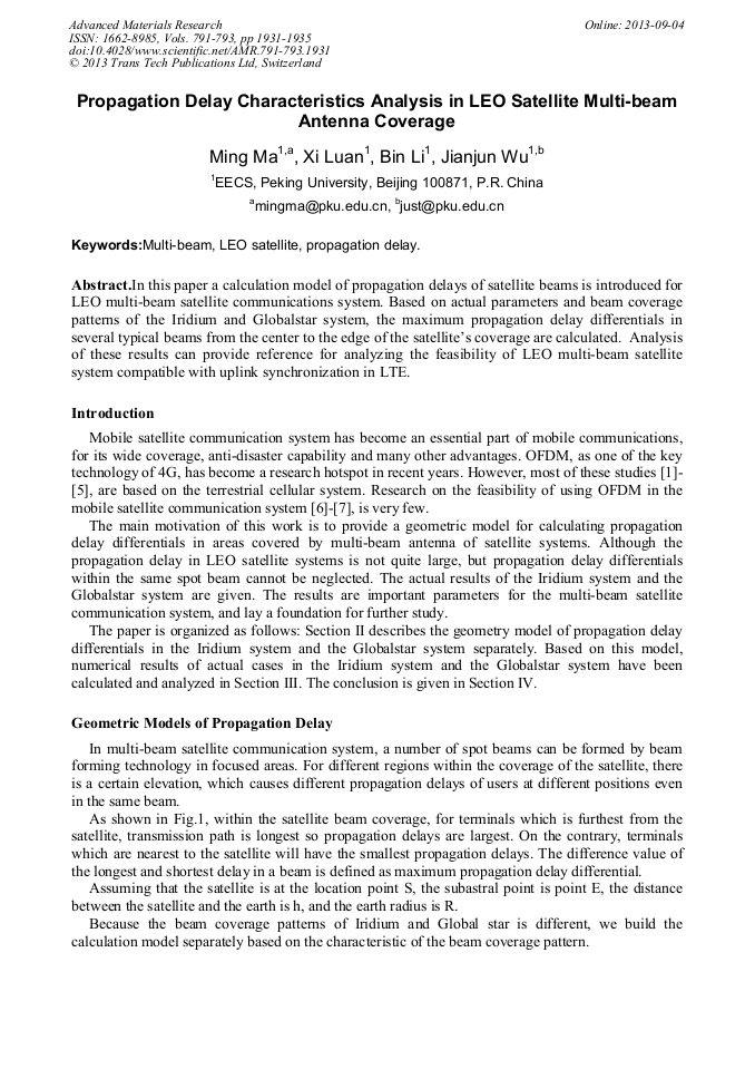 Propagation Delay Characteristics Analysis in LEO Satellite Multi-Beam ...