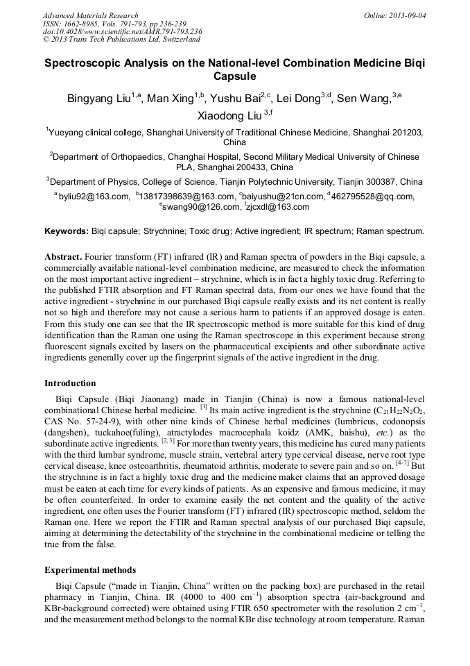 Spectroscopic Analysis on the National-Level Combination Medicine Biqi ...