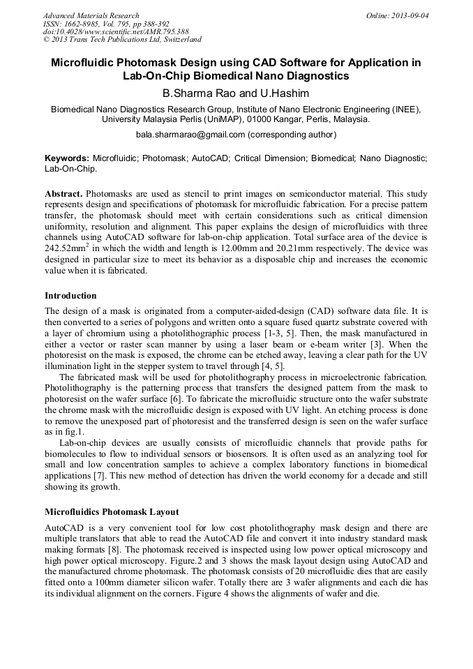 Microfluidic Photomask Design Using CAD Software for Application in Lab-On-Chip Biomedical ...