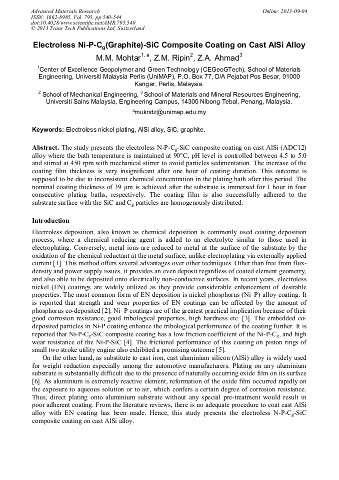 Electroless Ni-P-Cg(Graphite)-SiC Composite Coating on Cast AlSi Alloy ...