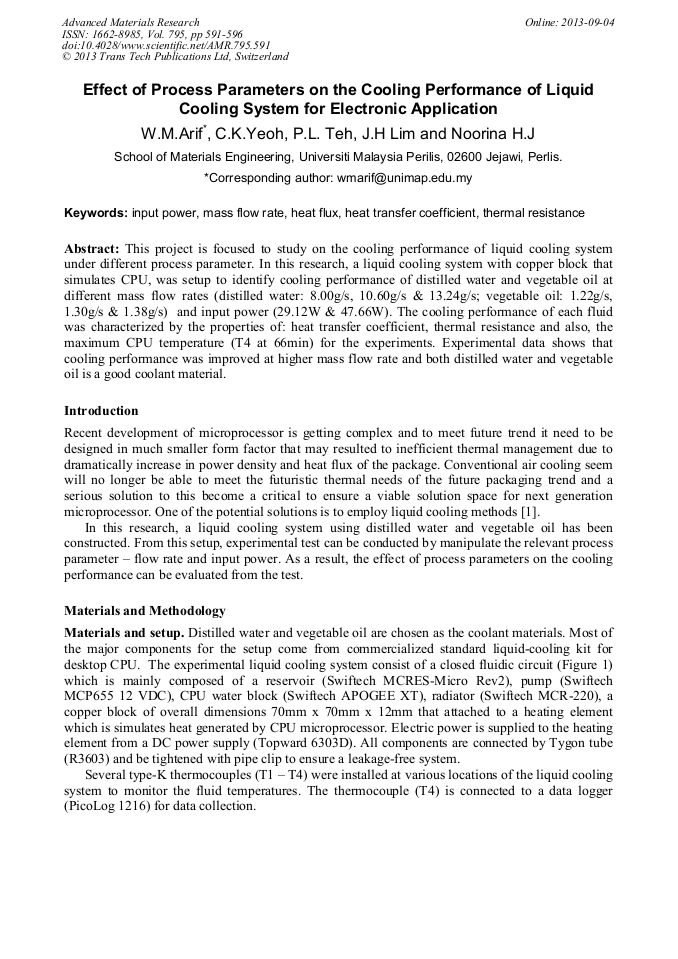 Effect of Process Parameters on the Cooling Performance of Liquid ...