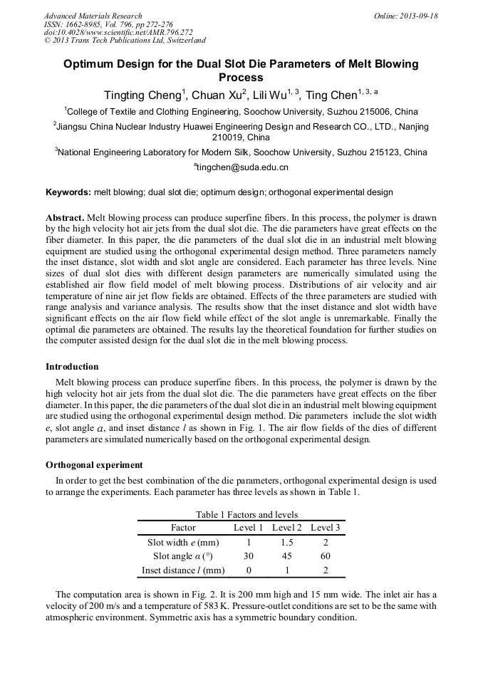 Optimum Design for the Dual Slot Die Parameters of Melt Blowing Process ...