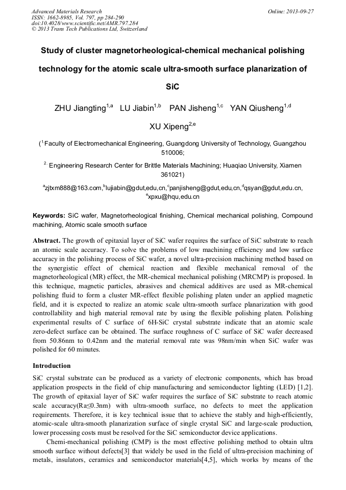 Study of Cluster Magnetorheological-Chemical Mechanical Polishing ...