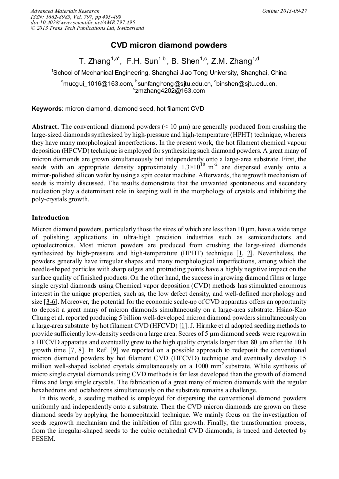 CVD Micron Diamond Powders | Scientific.Net