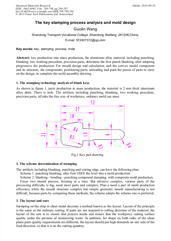 The Key Stamping Process Analysis and Mold Design | Scientific.Net