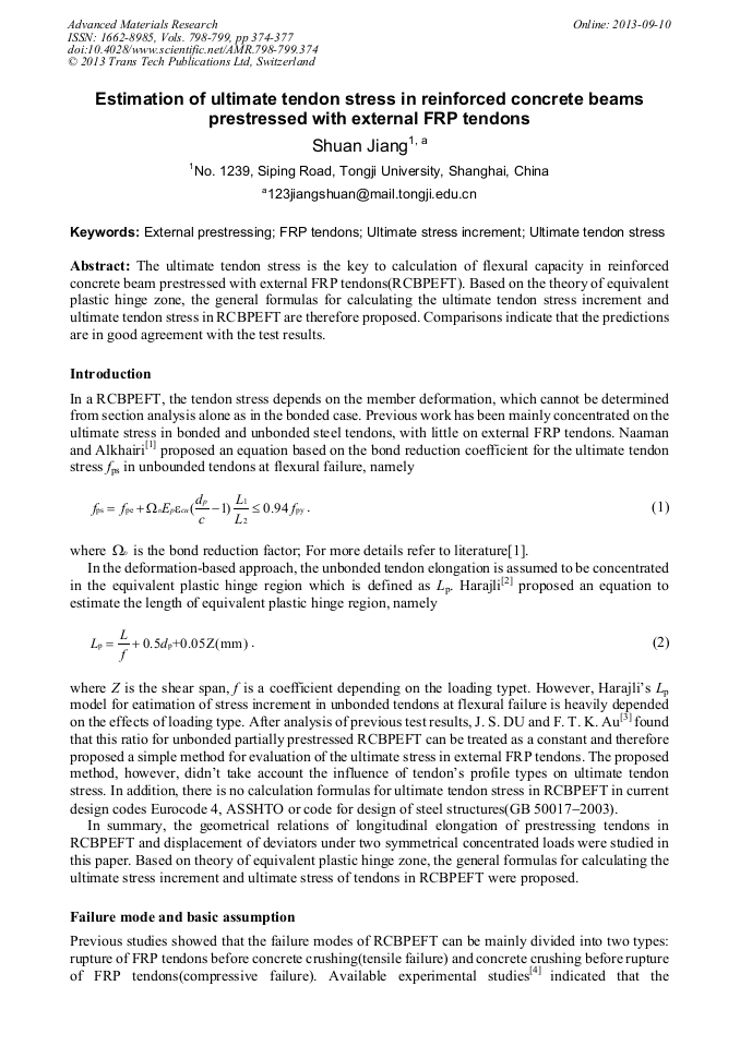 Estimation of Ultimate Tendon Stress in Reinforced Concrete Beams ...