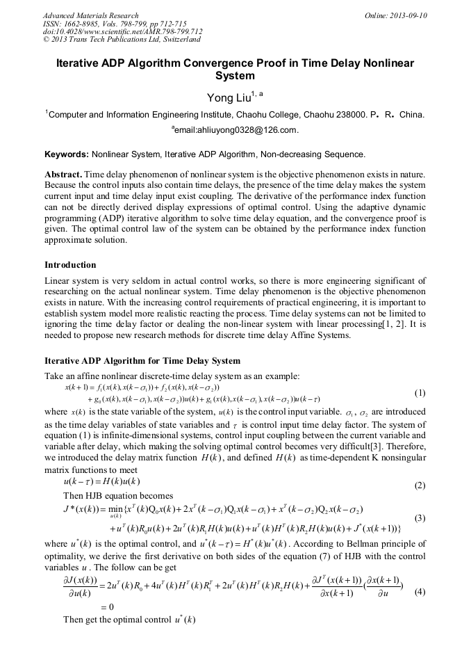 Iterative ADP Algorithm Convergence Proof in Time Delay Nonlinear ...