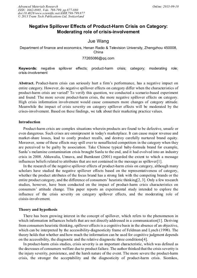 Negative Spillover Effects of Product-Harm Crisis on Category ...