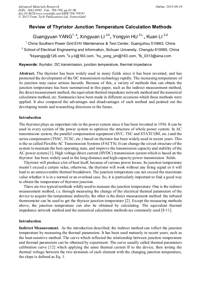 Review of Thyristor Junction Temperature Calculation Methods ...