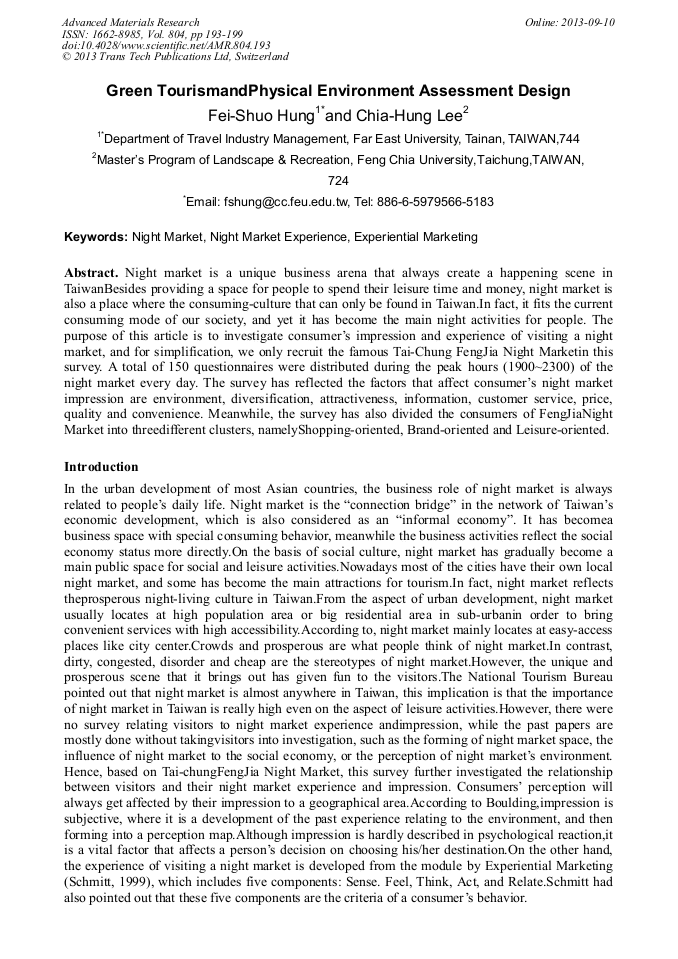 Green Tourism and Physical Environment Assessment Design | Scientific.Net
