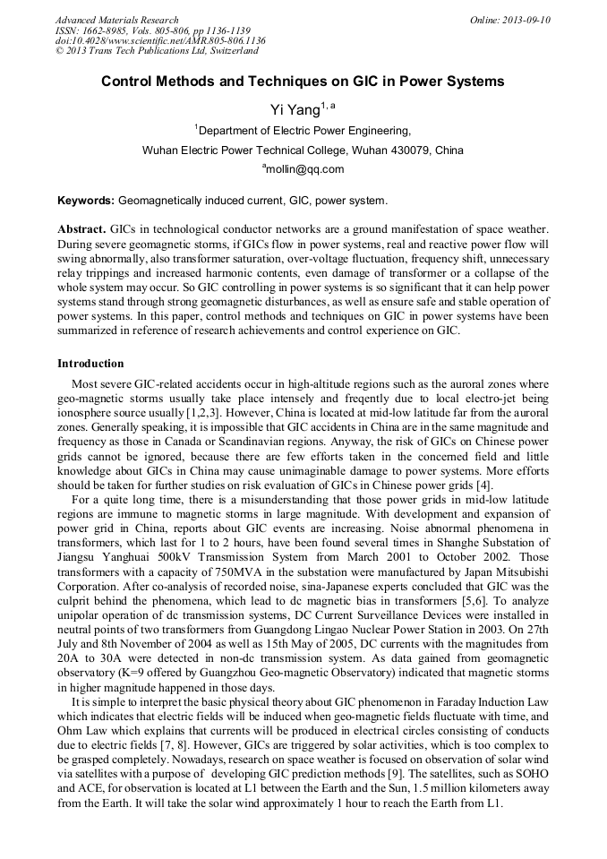 Control Methods and Techniques on GIC in Power Systems | Scientific.Net