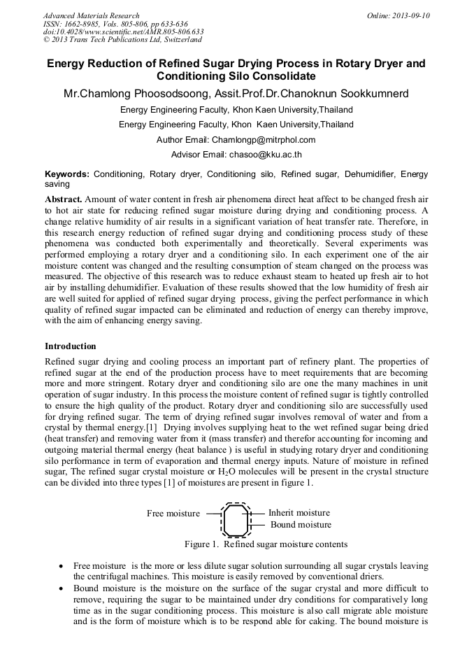 Energy Reduction of Refined Sugar Drying Process in Rotary Dryer and ...