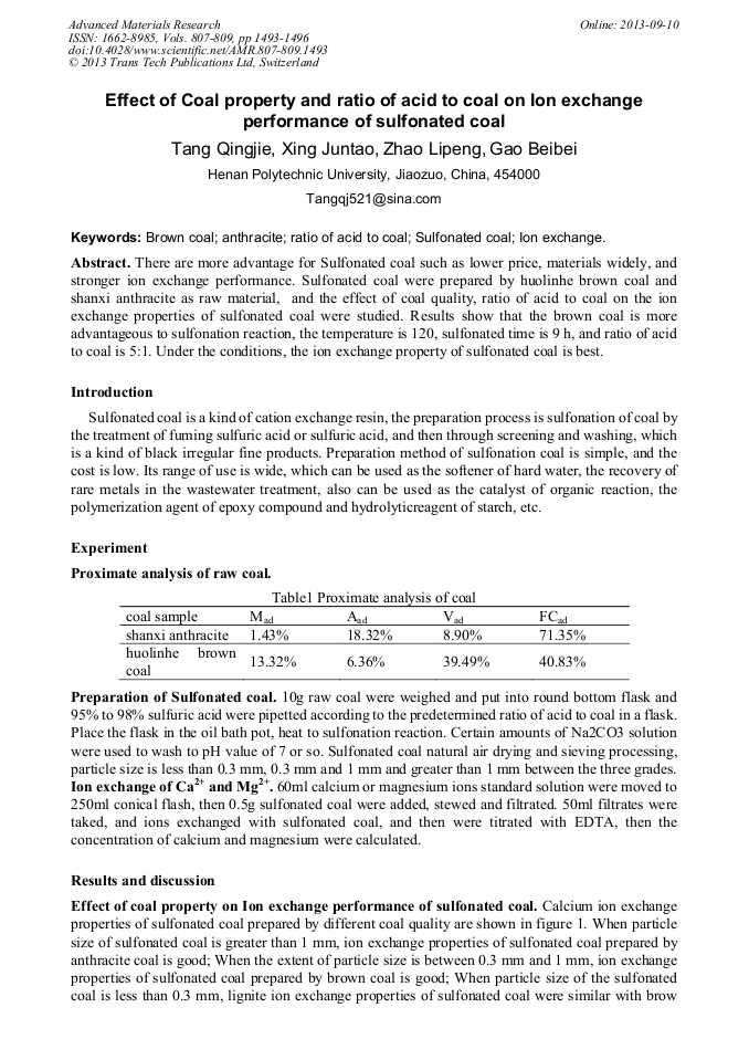 Effect of Coal Property and Ratio of Acid to Coal on Ion Exchange ...