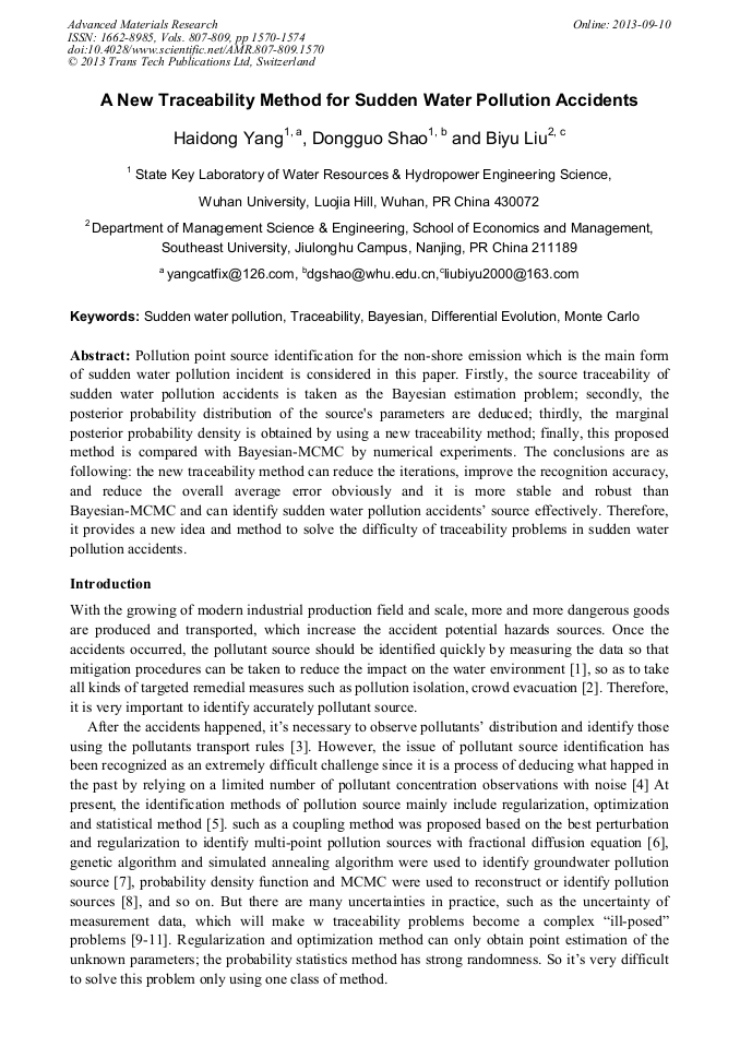 A New Traceability Method for Sudden Water Pollution Accidents ...