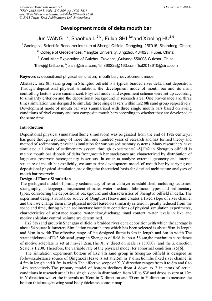 Development Mode of Delta Mouth Bar | Scientific.Net