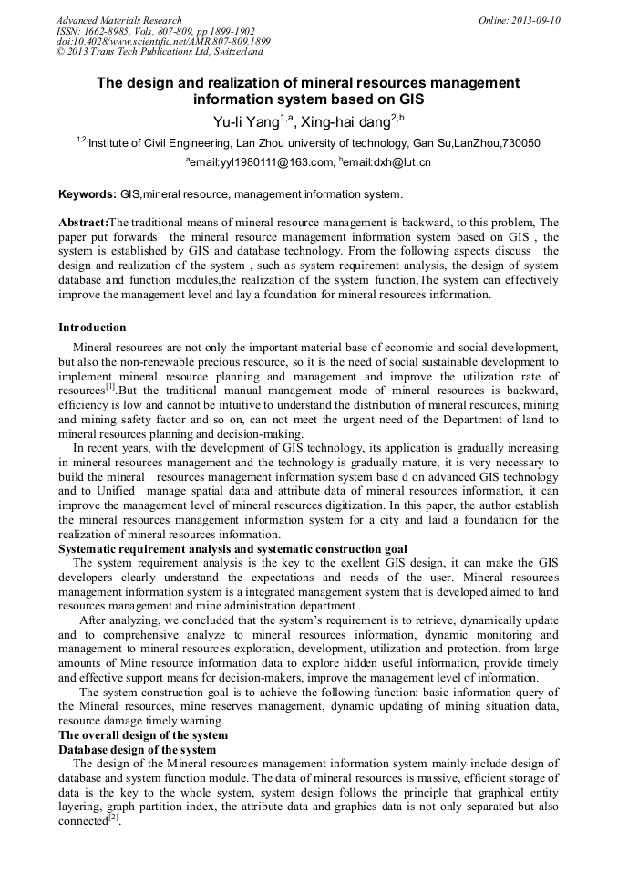 The Design and Realization of Mineral Resources Management Information ...