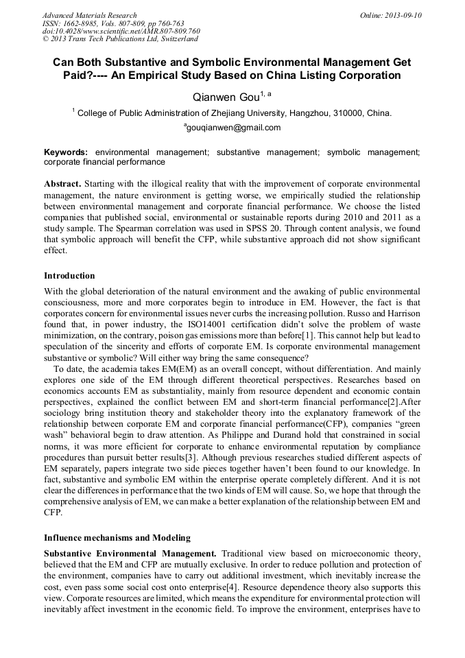 Can Both Substantive and Symbolic Environmental Management get Paid ...