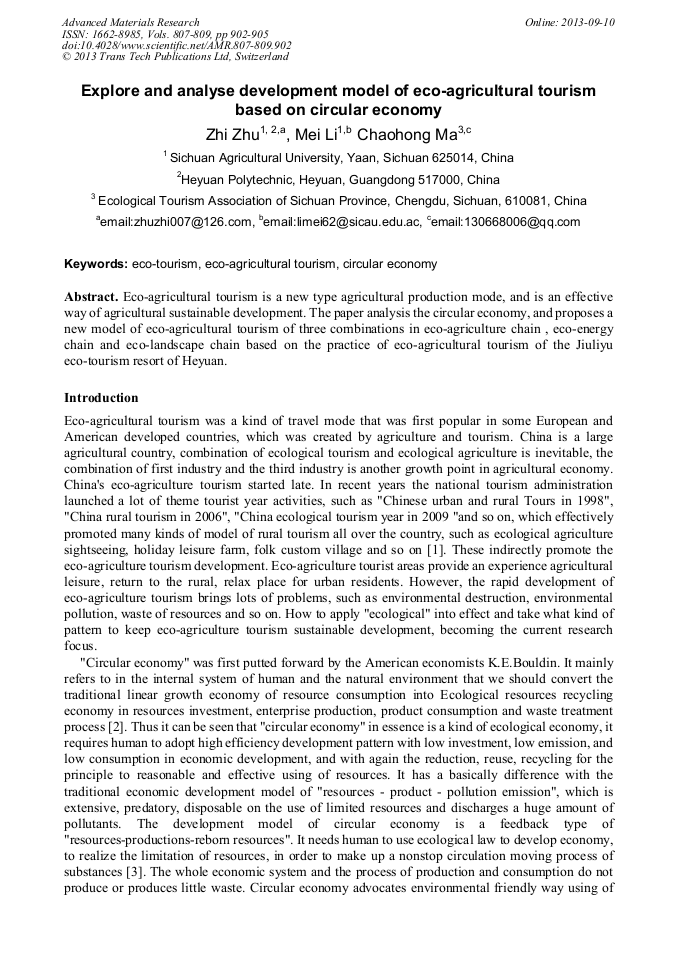 Explore and Analyse Development Model of Eco-Agricultural Tourism Based ...