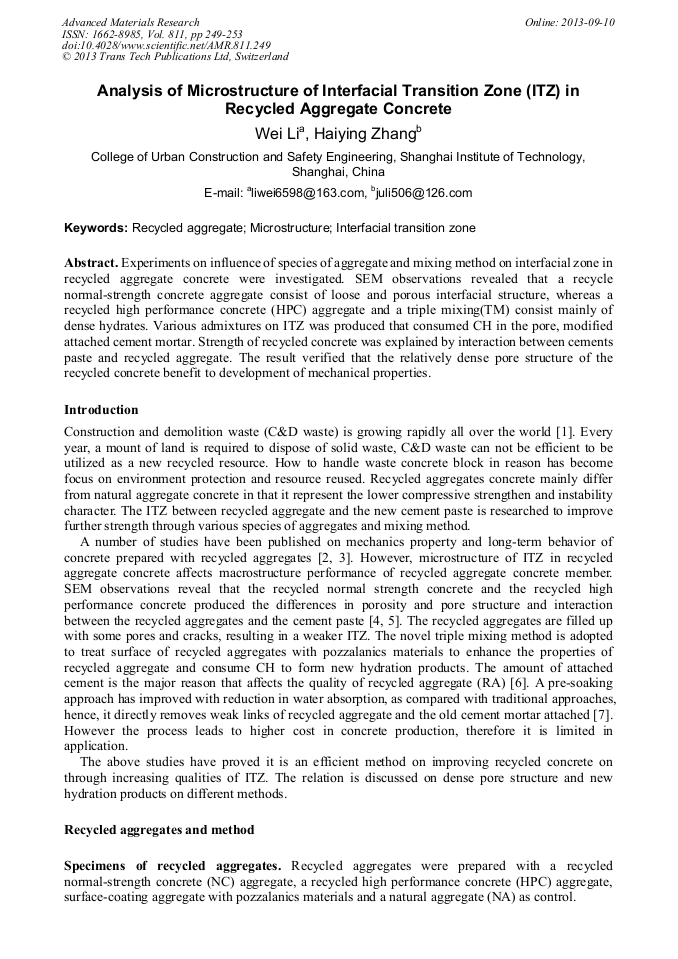 Analysis of Microstructure of Interfacial Transition Zone (ITZ) in ...
