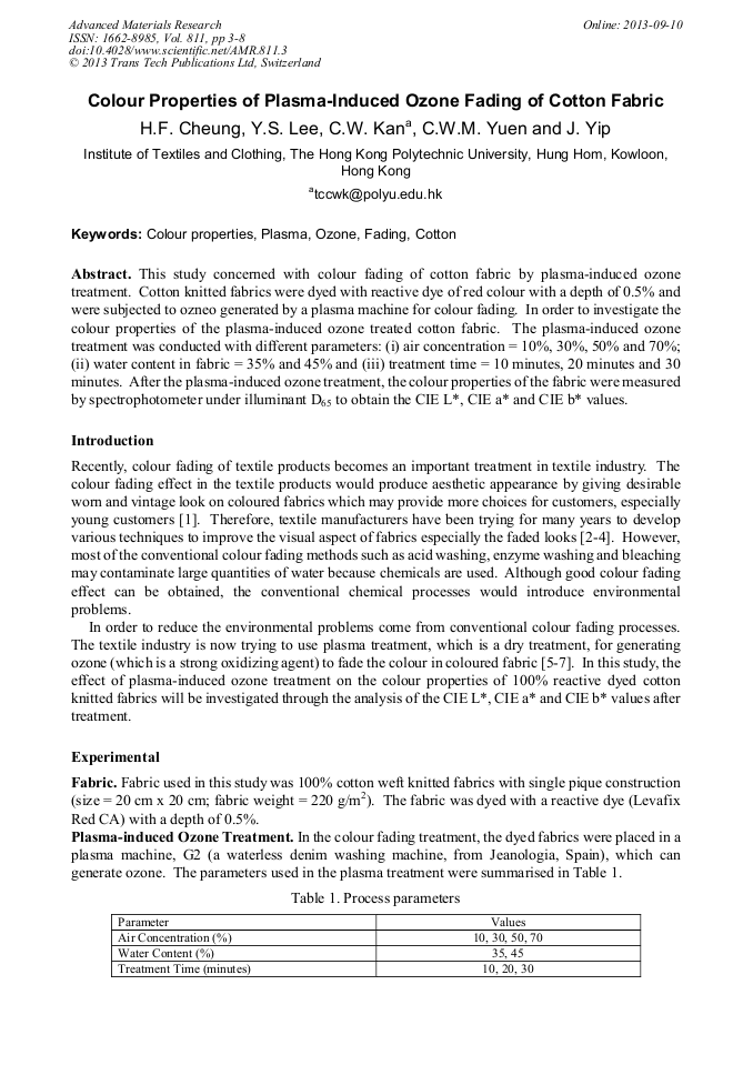 Colour Properties of Plasma-Induced Ozone Fading of Cotton Fabric ...