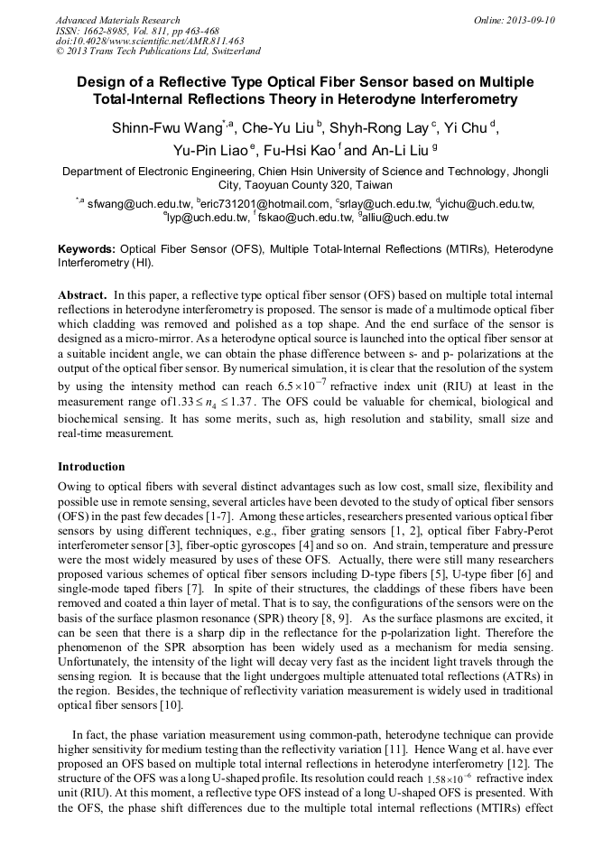Design of a Reflective Type Optical Fiber Sensor Based on Multiple ...
