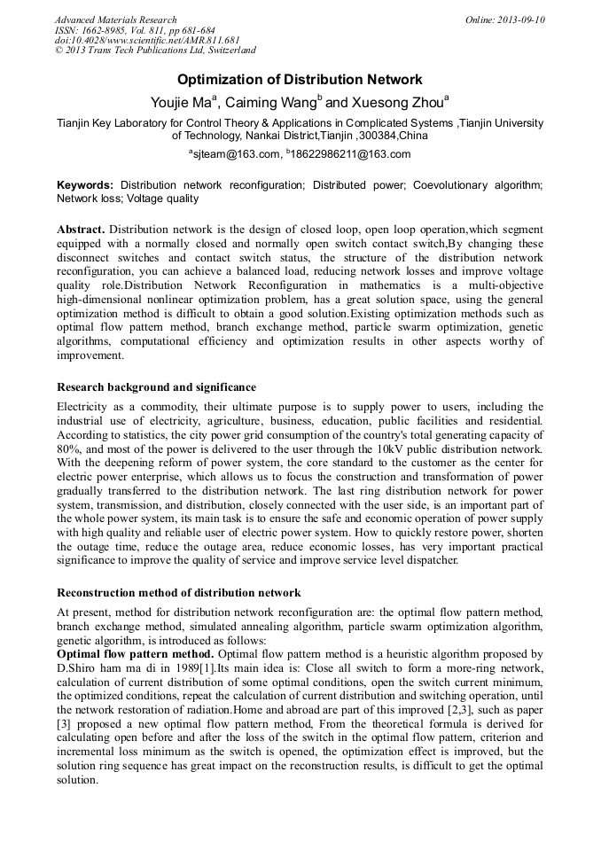 Optimization of Distribution Network | Scientific.Net