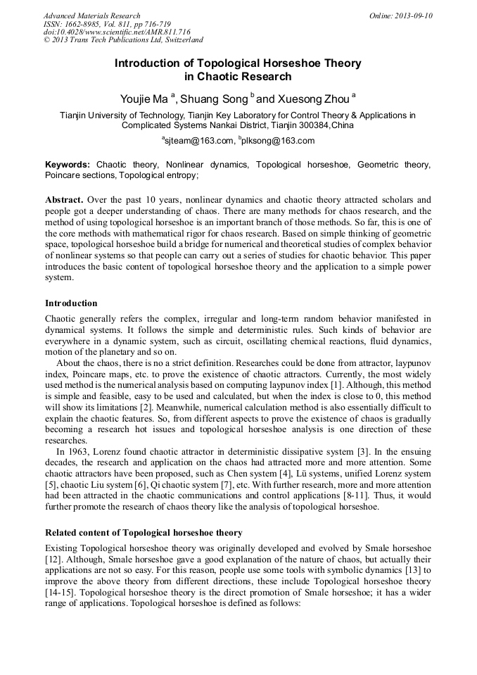 Introduction of Topological Horseshoe Theory in Chaotic Research ...