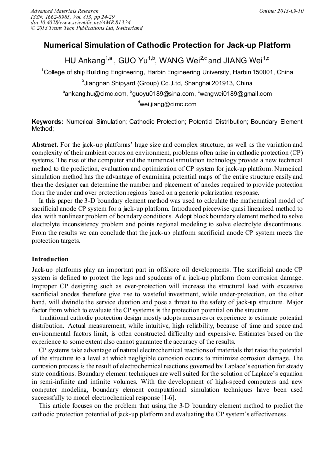 Numerical Simulation of Cathodic Protection for Jack-Up Platform ...