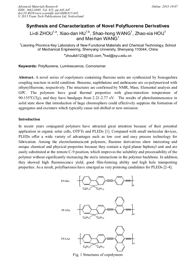 Synthesis and Characterization of Novel Polyfluorene Derivatives ...