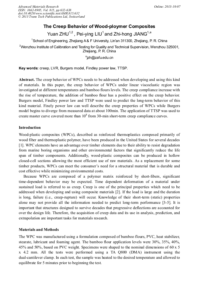 The Creep Behavior of Wood-Polymer Composites | Scientific.Net