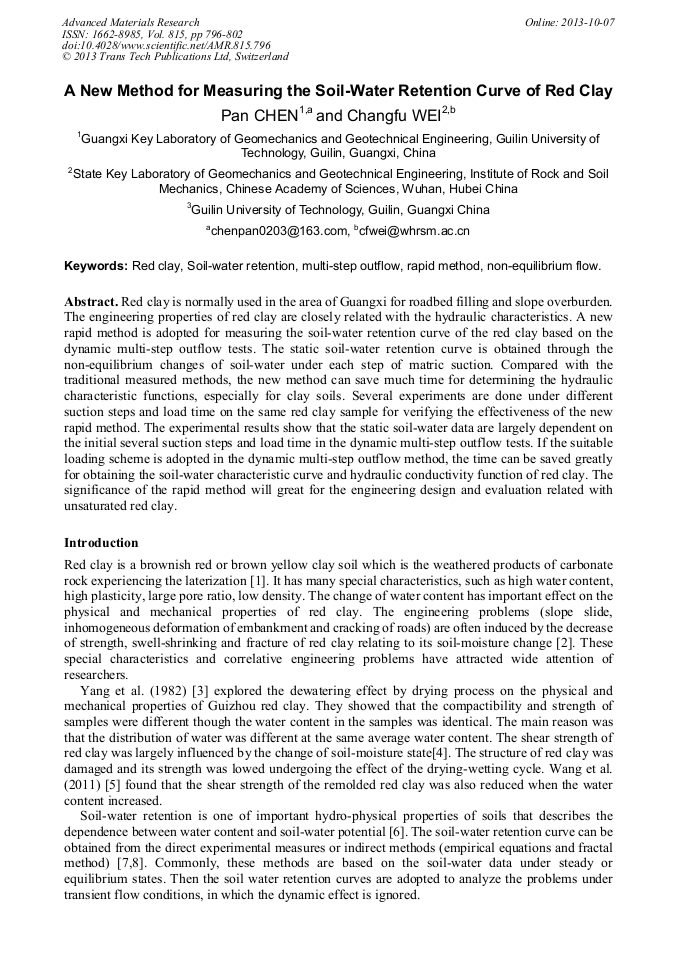 A New Method for Measuring the Soil-Water Retention Curve of Red Clay ...
