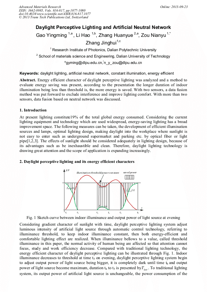 Daylight Perceptive Lighting and Artificial Neutral Network ...