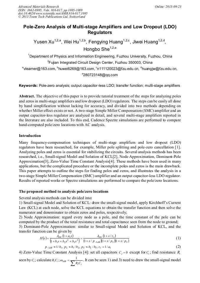 Pole-Zero Analysis of Multi-Stage Amplifiers and Low Dropout (LDO ...