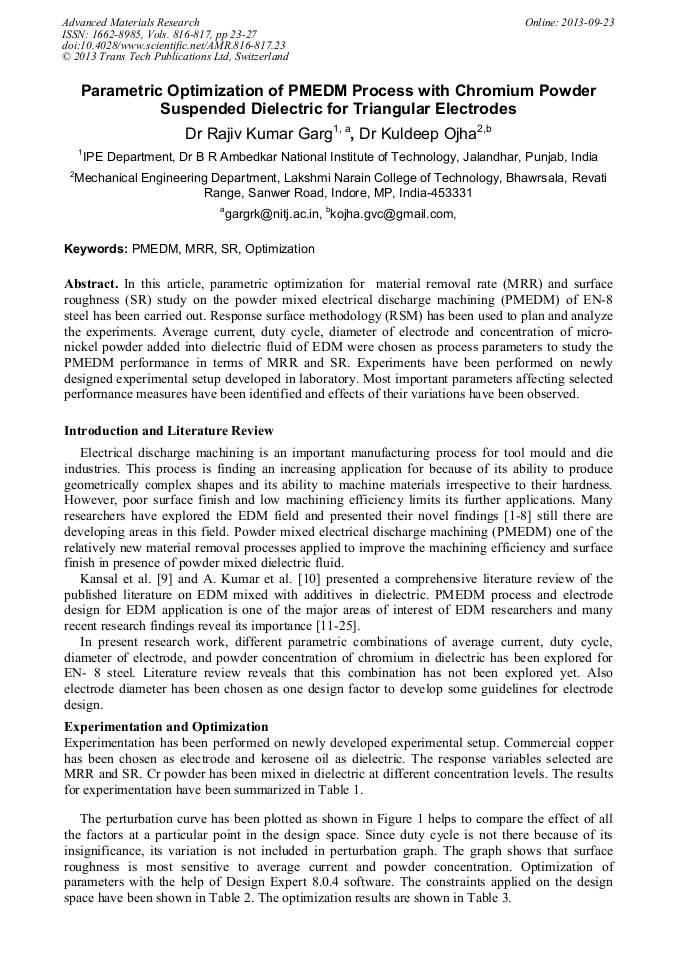 Parametric Optimization of PMEDM Process with Chromium Powder Suspended ...