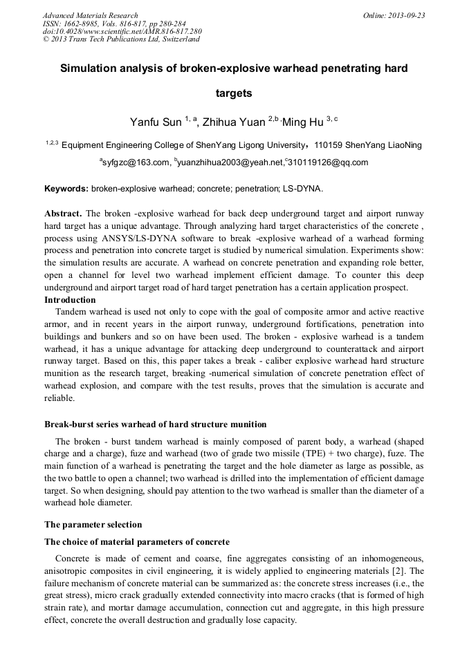 Simulation Analysis of Broken-Explosive Warhead Penetrating Hard ...