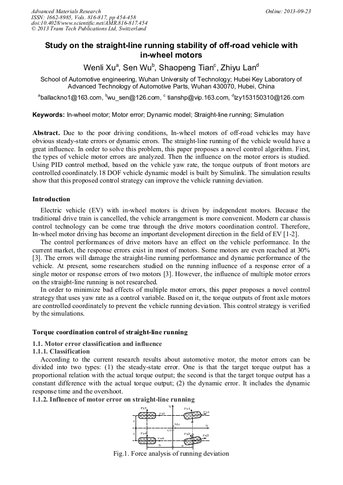 Study on the Straight-Line Running Stability of Off-Road Vehicle with ...