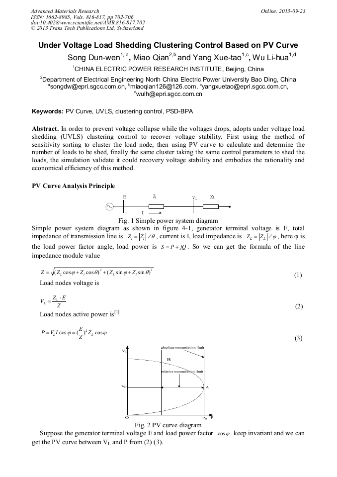 Under Voltage Load Shedding Clustering Control Based on PV Curve | Scientific.Net