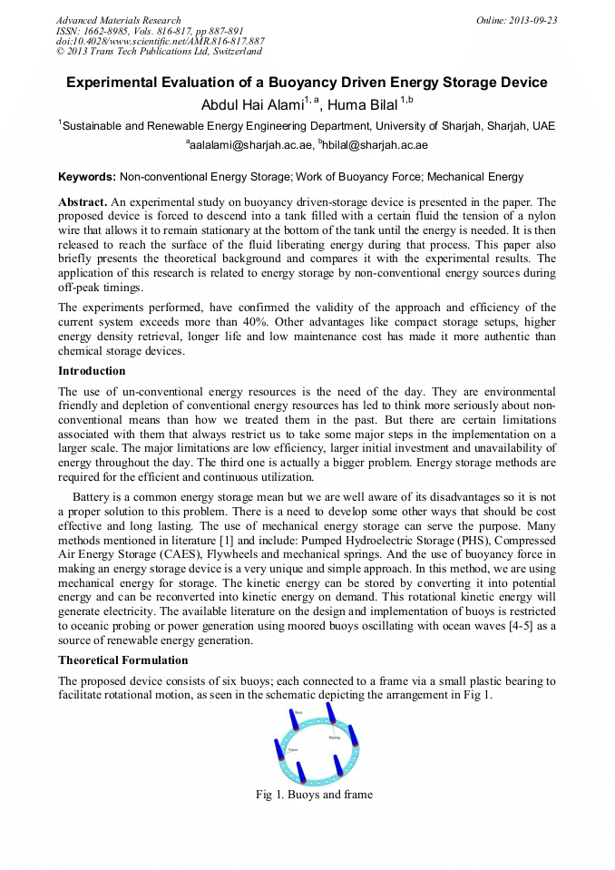 Experimental Evaluation of a Buoyancy Driven Energy Storage Device ...